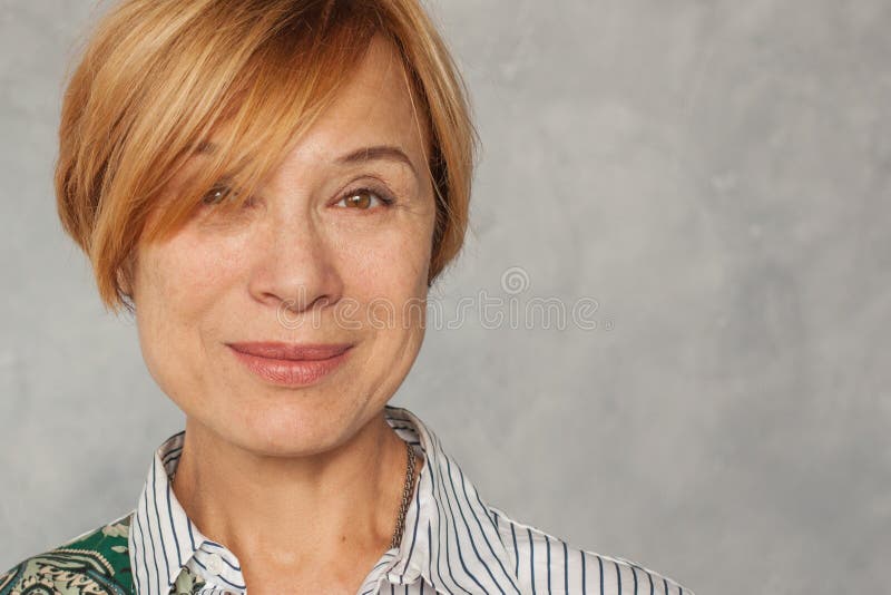 Happy Mature Woman Face Close Up Stock Photo - Image of elderly, older ...