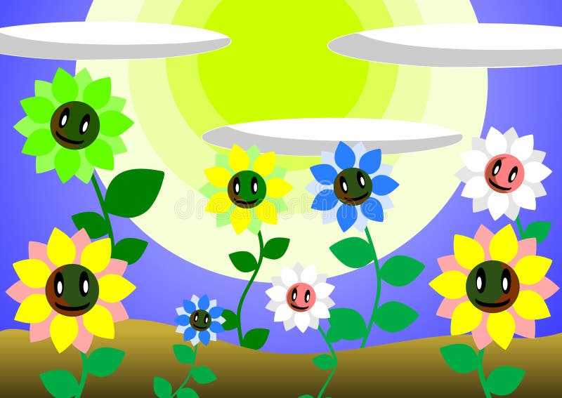 Happy Meadow with Flowers Cartoon Stock Illustration - Illustration of ...