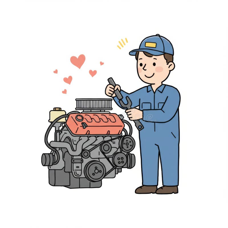 Happy mechanic man stock vector. Illustration of cartoon - 47672598