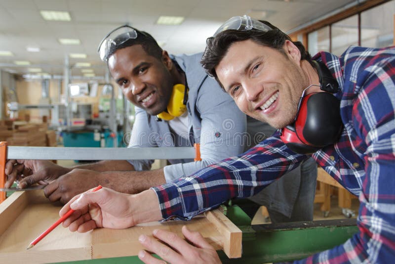 Happy Men Checking New Industrial Processing Equipment Stock Photo ...