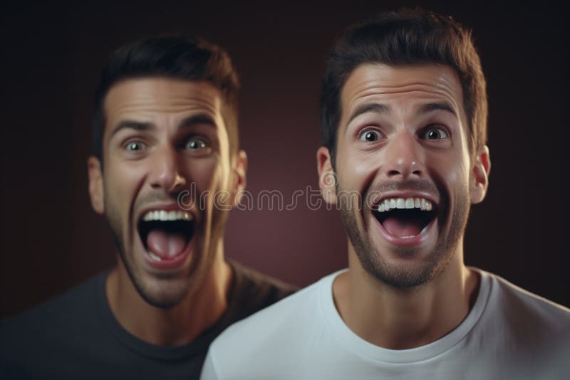 Happy Men Expressing Joy with Mouths Wide Open Stock Illustration ...