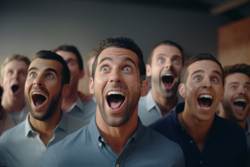 Happy Men Expressing Joy with Mouths Wide Open Stock Illustration ...