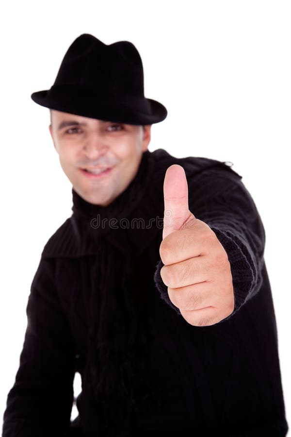Happy Men with Hat and Thumbs Up Stock Image - Image of people ...