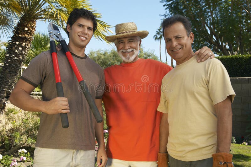 Happy Men Standing in Garden Stock Image - Image of casual, happy: 29658445