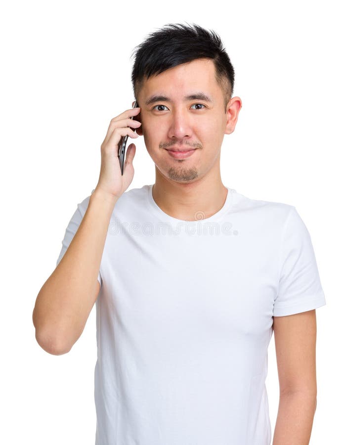 Happy Men Standing with Phone Stock Photo - Image of asia, happiness ...