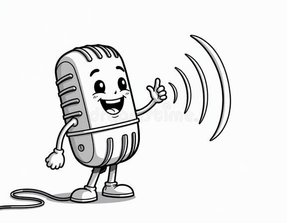 Happy Microphone Cartoon Character Broadcasting Stock Illustration ...
