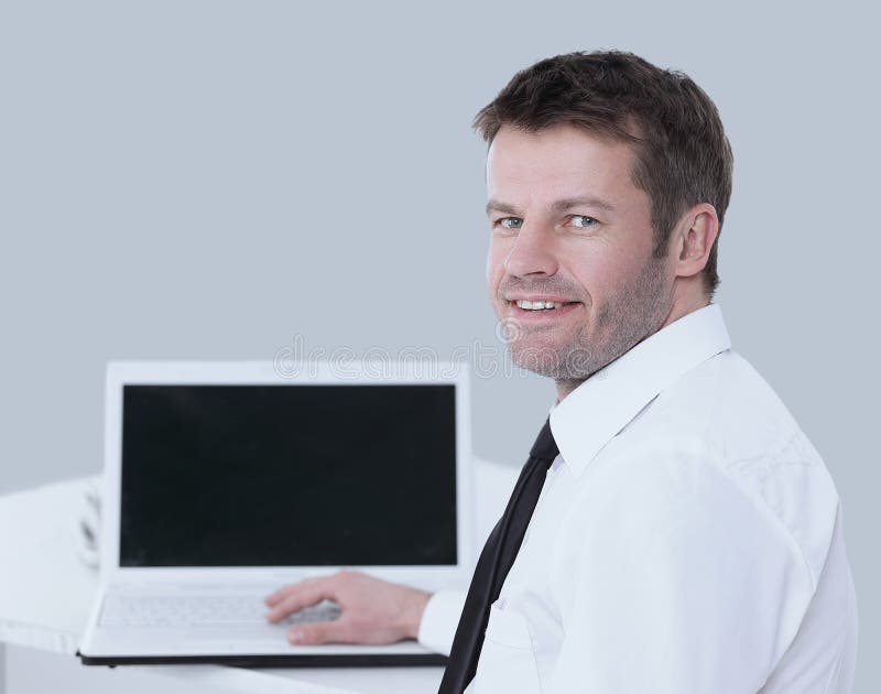 Happy Middle Aged Business Man Working on Computer. Stock Image - Image ...