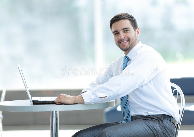 Happy Middle Aged Business Man Working on Computer. Stock Photo - Image ...
