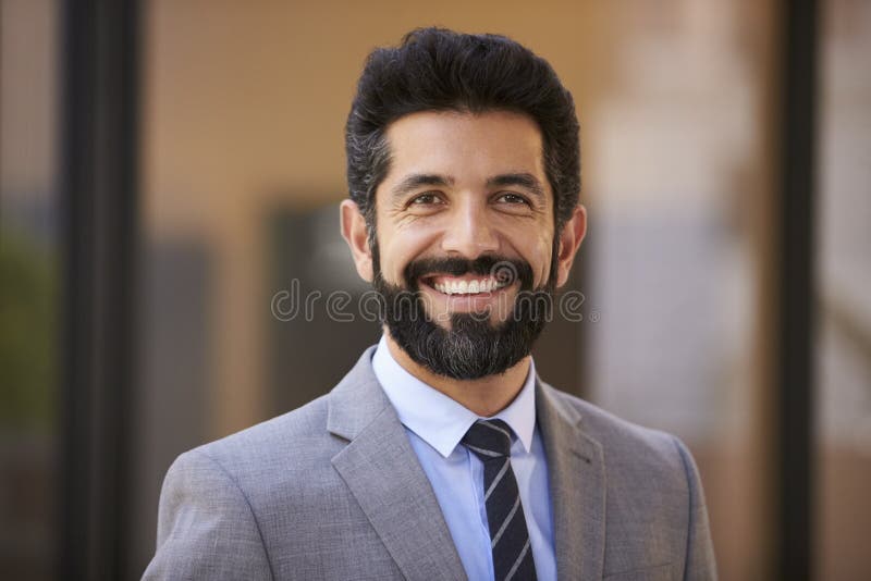 Happy Middle Aged Hispanic Businessman Looking To Camera Stock Photo ...