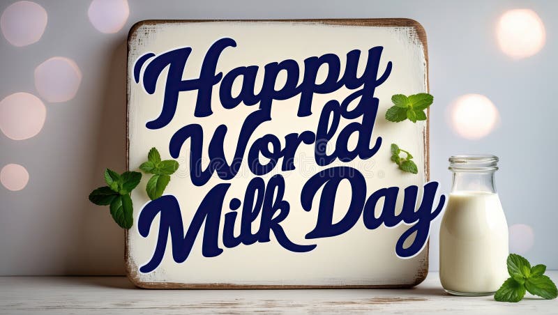 Happy Milk Day Message with Bottles and Fresh Mint Leaves Stock ...