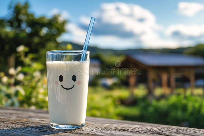 A Happy Milkshake, Featuring a Red Straw, Under a Blue Sky with Soft ...