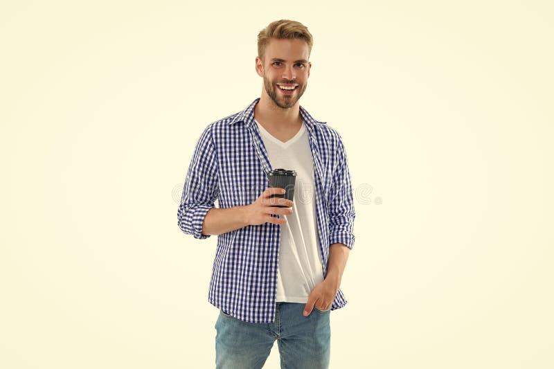 Happy Millennial Guy with Coffee in Studio. Photo of Millennial Guy ...
