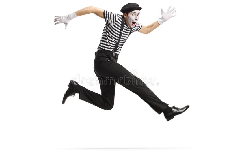 Happy MIME Artist Holding a Blank White Board, on a White Background ...