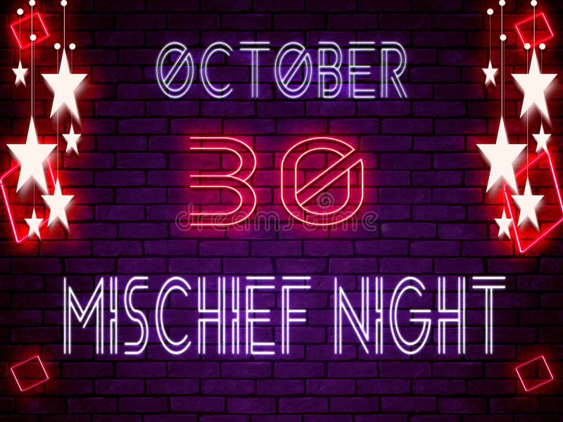 30 October, Mischief Night, Neon Text Effect on Bricks Background Stock ...