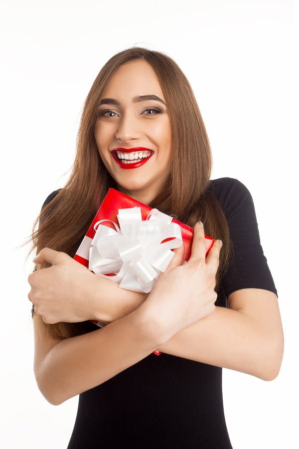 Happy Model Holding Present Stock Image - Image of attractive, present ...