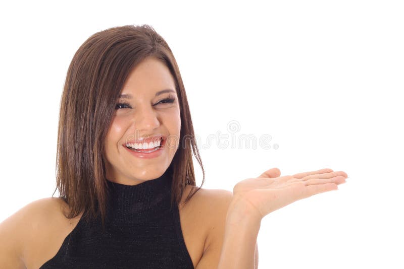 Happy Model Holding Your Product Stock Image - Image of product, nature ...