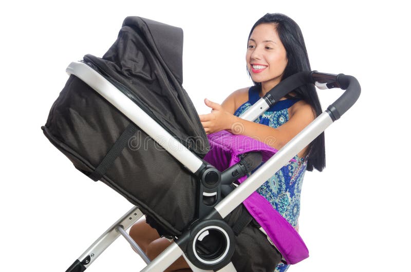 The Happy Mom with Her Baby in Pram Stock Photo - Image of maternity ...