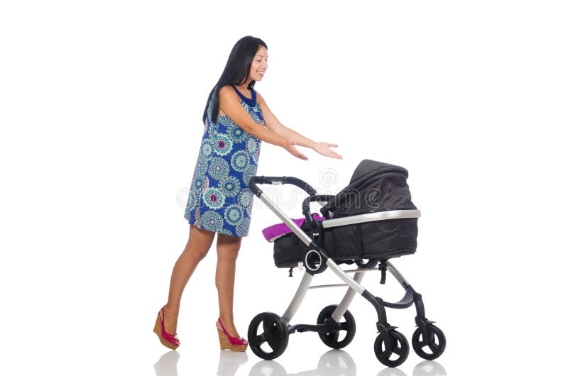The Happy Mom with Her Baby in Pram Stock Image - Image of maternity ...