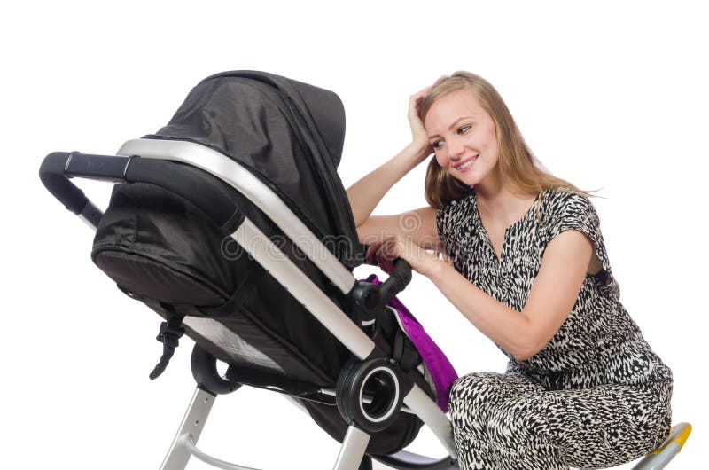 Happy Mom with Her Baby in Pram Stock Photo - Image of babysitting ...