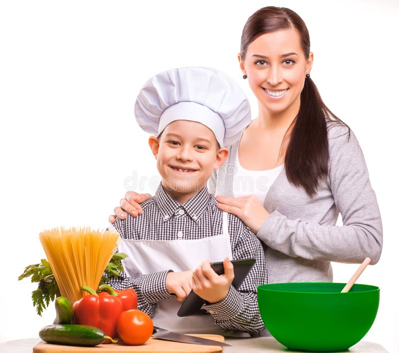 Happy Mom and Som are Cooking on the Kitchen Stock Image - Image of ...