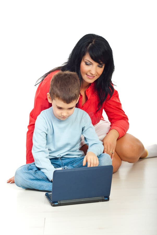 Happy Mom and Son with Notebook Stock Image - Image of look, child ...
