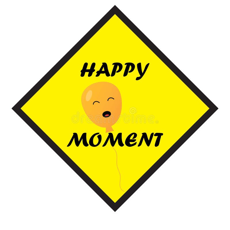 Yellow Sticker with a Rubber Balloon and the Text Happy Moment Stock ...
