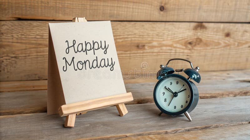 Happy Monday Card on Easel with Rustic Wooden Background Stock Photo ...