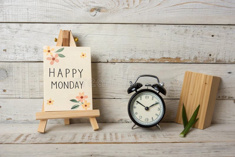 Happy Monday Card on Easel with Rustic Wooden Background Stock Image ...