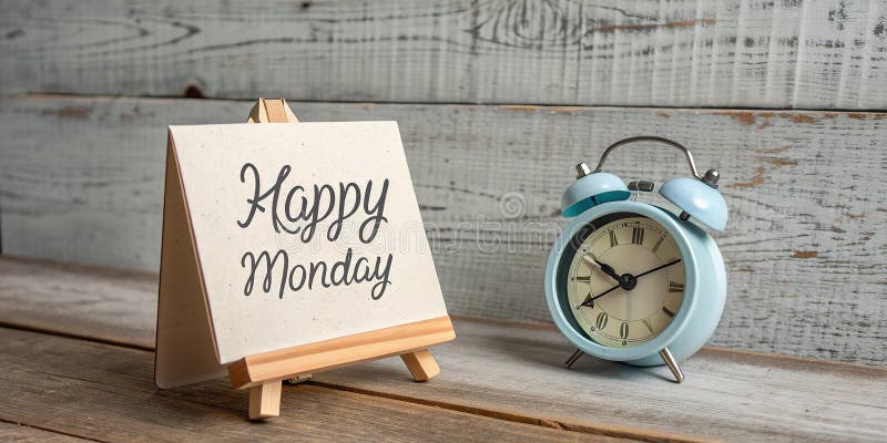 Happy Monday Card on Easel with Rustic Wooden Background Stock Image ...