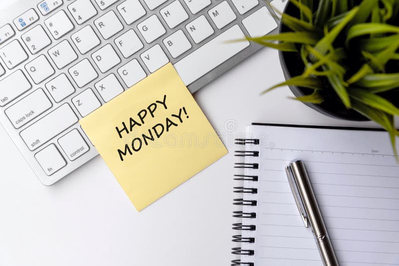 Happy Monday Greeting on Adhesive Note Workplace Table Stock Image ...