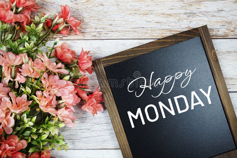 Happy Monday Text on Blackboard with Flower Bouquet Decoration Stock ...