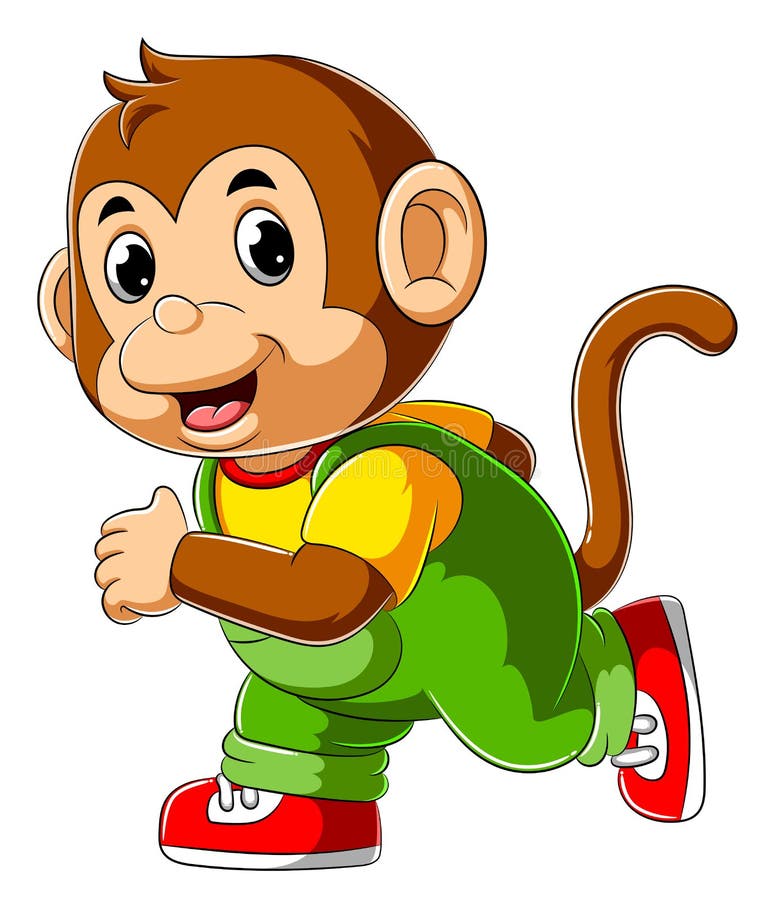 A Monkey Running Outside The Fence With A Hot Air Balloon Stock Vector ...