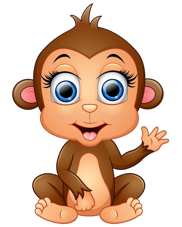Happy Monkey Cartoon Waving Hand Stock Vector - Illustration of young ...