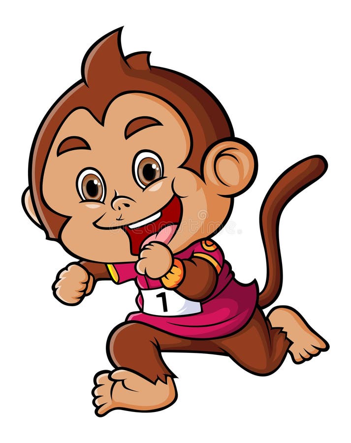 The Happy Monkey is Doing the Marathon and Running so Fast Stock Vector ...