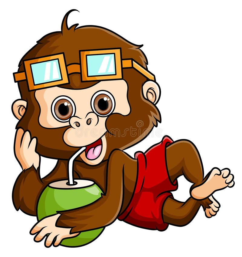 The Happy Monkey is Enjoying the Coconut Drink Stock Vector ...