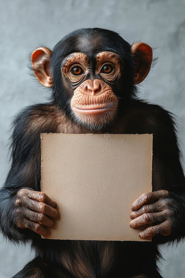Happy Monkey Holding a Blank Sign, Showcasing a Playful Expression in a ...