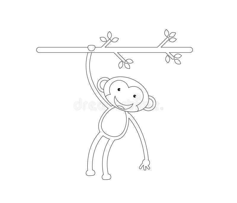 Happy Monkey on a Tree Children Coloring Page Stock Vector ...