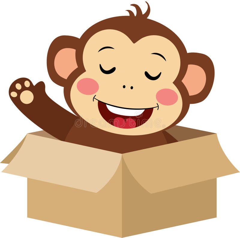 Happy Monkey Waving Inside Cardboard Box Stock Vector - Illustration of ...