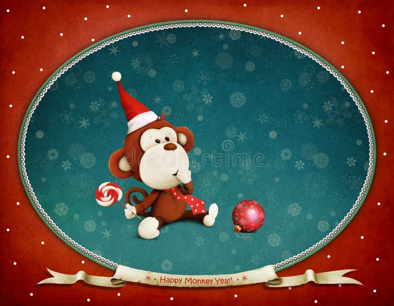 Happy Monkey Year stock illustration. Illustration of ornament - 60380320