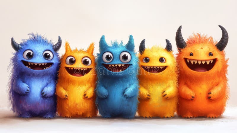 Happy Monster Characters with Big Smile Stock Illustration ...