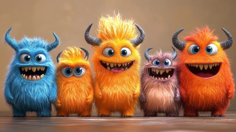 Happy Monster Characters with Big Smile Stock Illustration ...