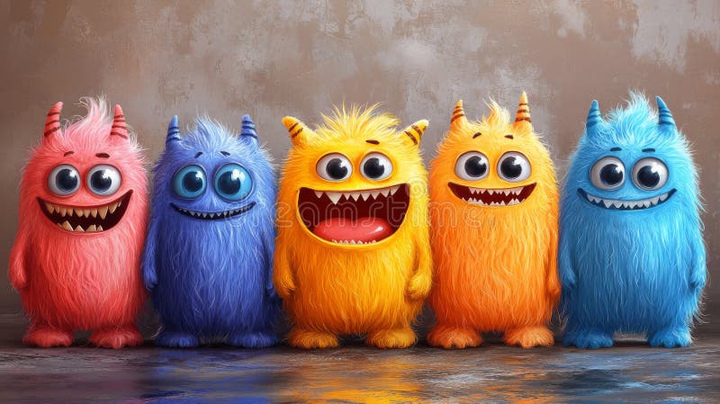 Happy Monster Characters with Big Smile Stock Illustration ...
