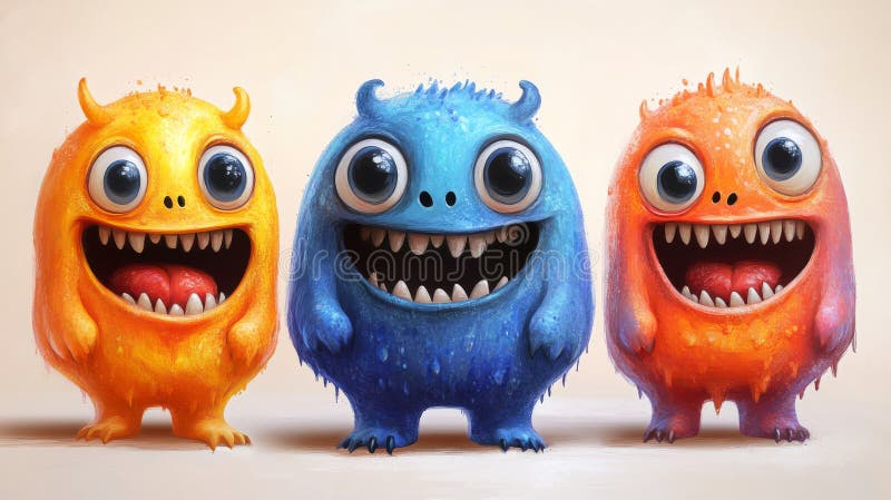 Happy Monster Characters with Big Smile Stock Illustration ...