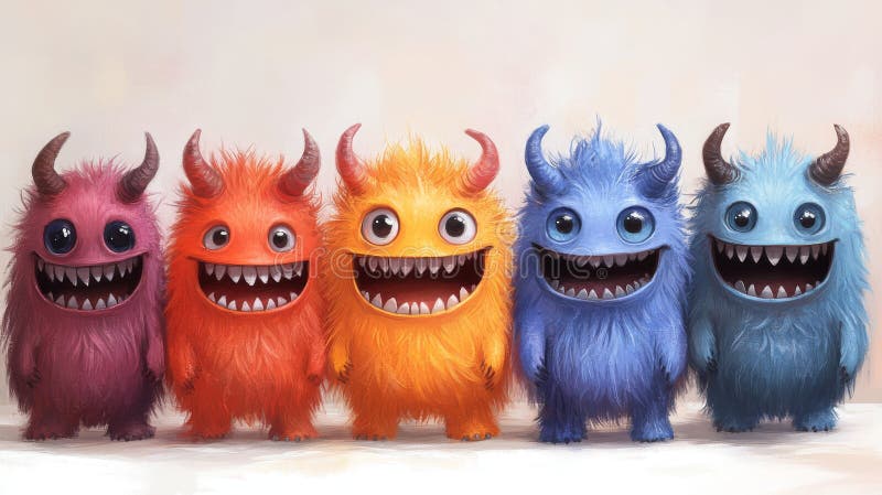 Happy Monster Characters with Big Smile Stock Illustration ...