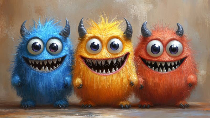 Happy Monster Characters with Big Smile Stock Illustration ...