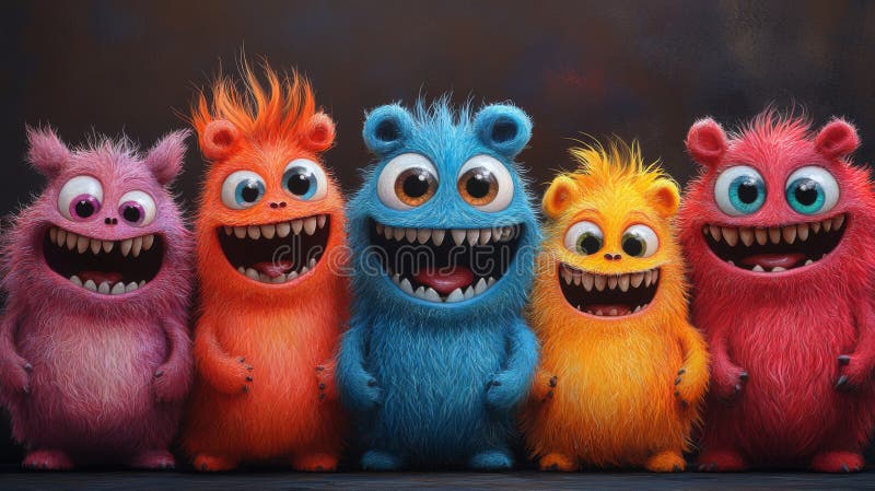 Happy Monster Characters with Big Smile Stock Illustration ...