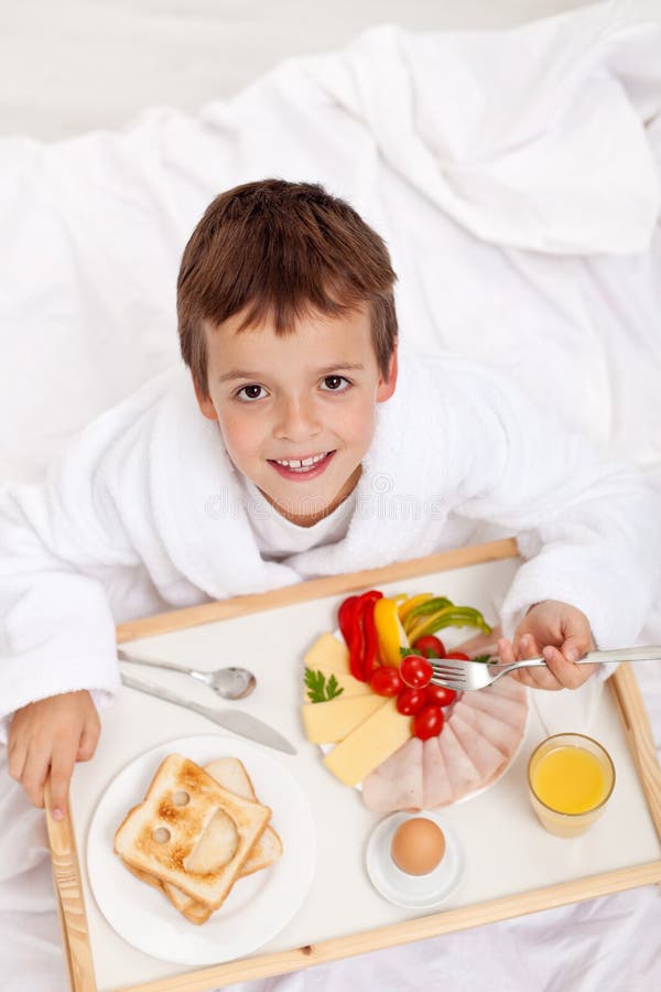 Happy Morning - Breakfast in Bed Stock Image - Image of tray, smile ...