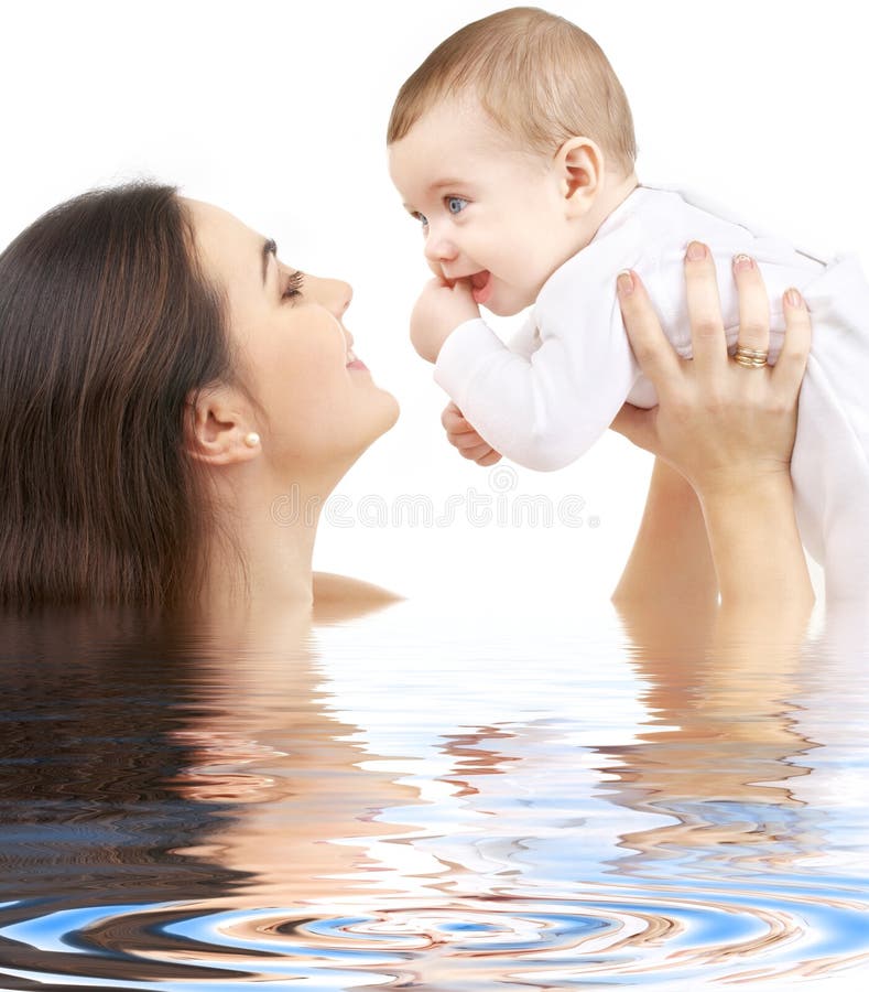 Happy Mother with Baby Boy in Water #2 Stock Image - Image of human ...