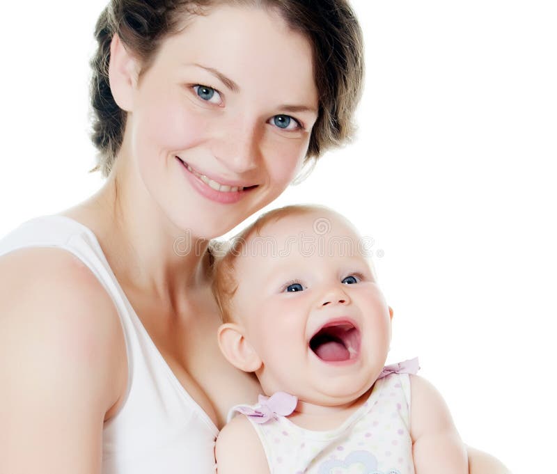 Happy Mother with Baby Over White Stock Image - Image of beautiful ...