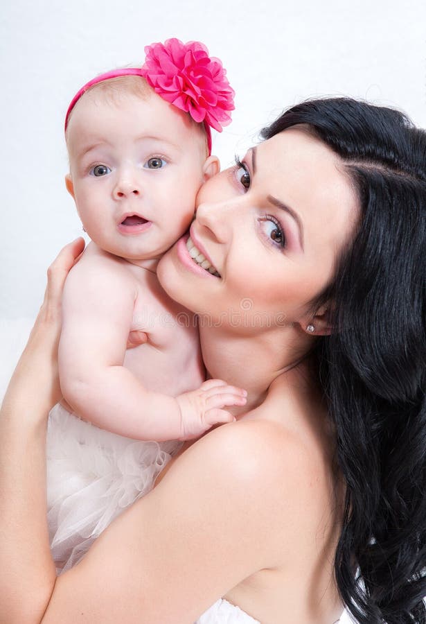 Happy Mother with Baby Over White Stock Image - Image of daughter ...